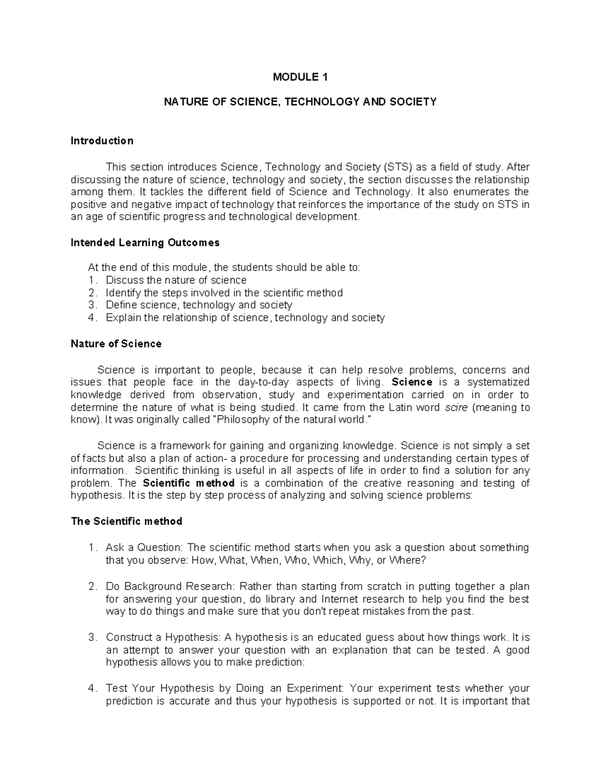 Science, Technology, and Society (Module 1) - MODULE 1 NATURE OF ...
