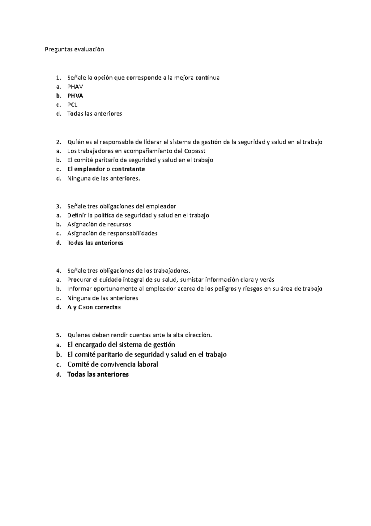 Liderazgo del Sgsst - SFDFDSF - Preguntas evaluación Señale la opción ...