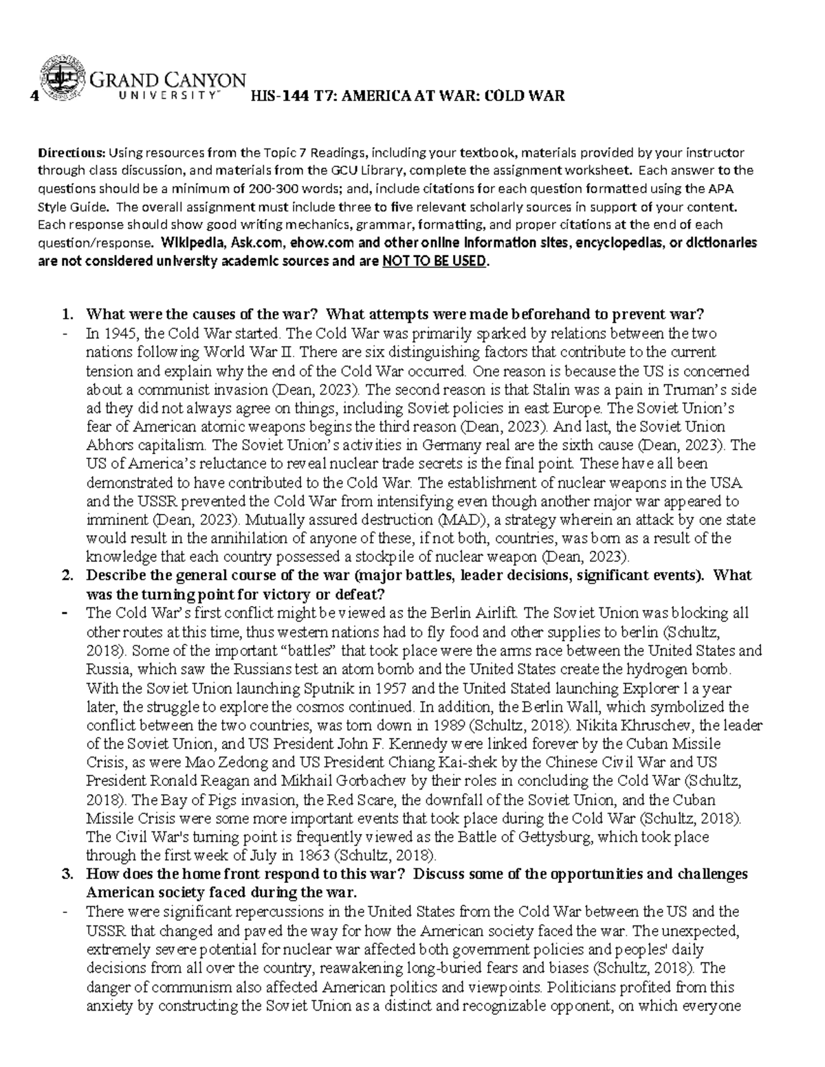 HIS-144 America at War Worksheet - 4 HIS-144 T7: AMERICA AT WAR: COLD ...
