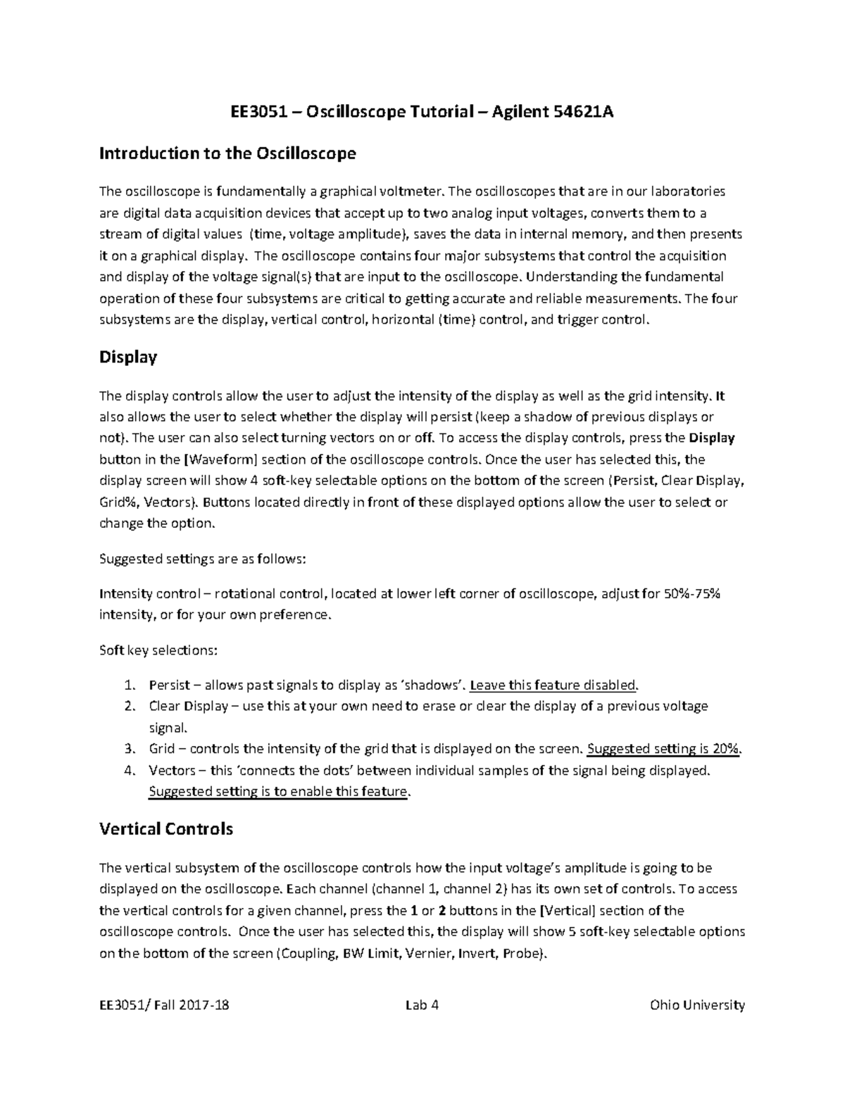 Lab4 - Handout 1 - EE3051 – Oscilloscope Tutorial – Agilent 54621A ...