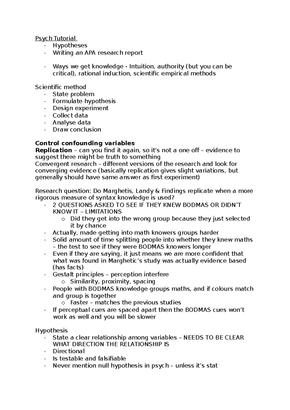 Psy1054 tutorial week 4 - Psych Tutorial - Hypotheses - Writing an APA ...