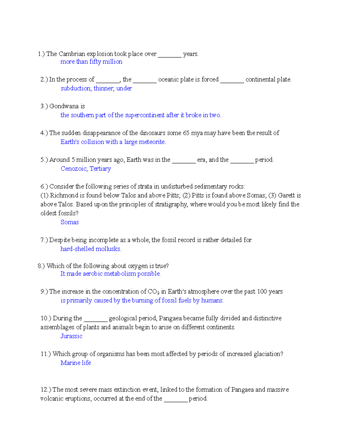 Biology 1308 Quizes - 1.) The Cambrian explosion took place over ...