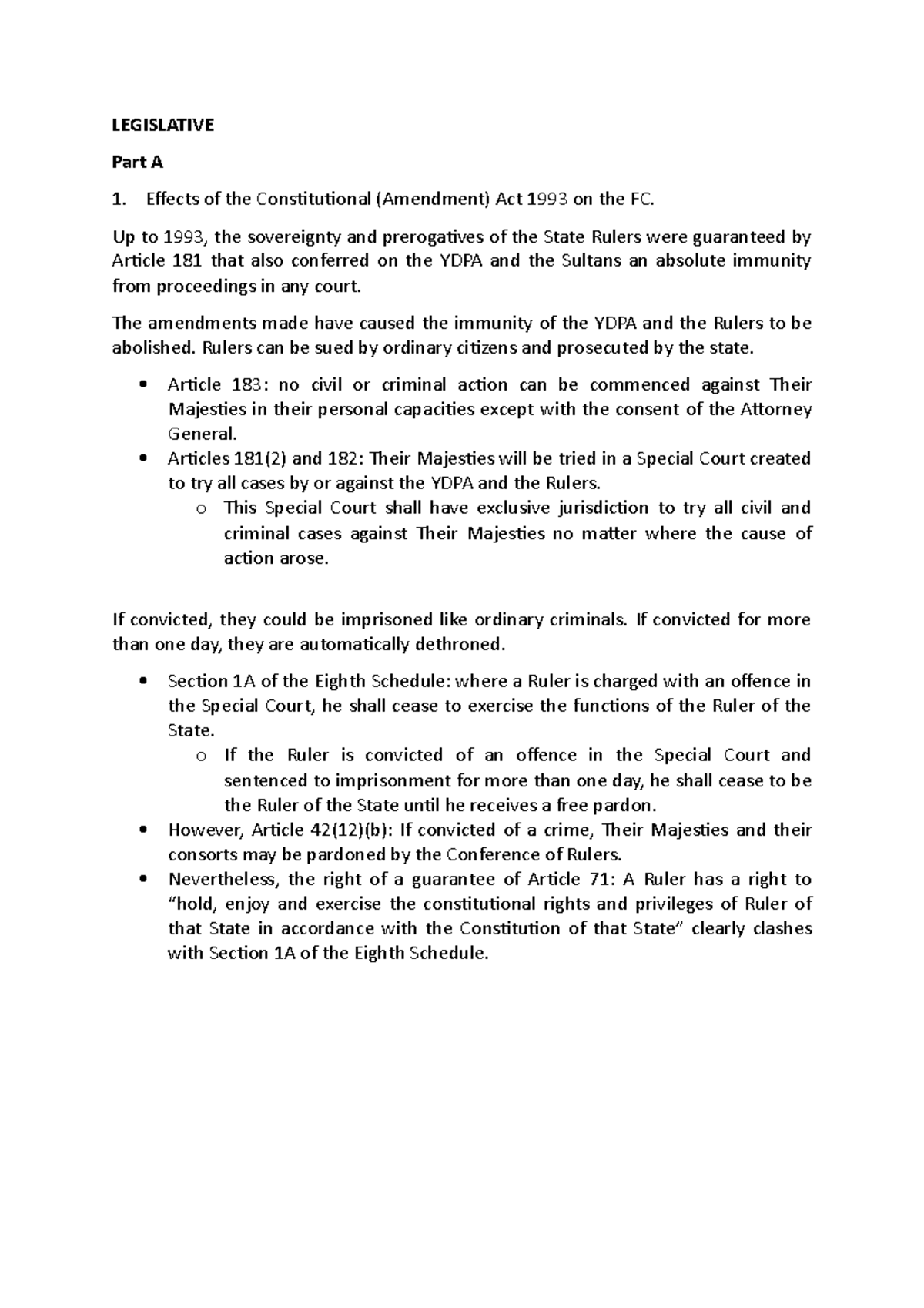 Legislative Branch - LEGISLATIVE Part A 1. Effects of the ...