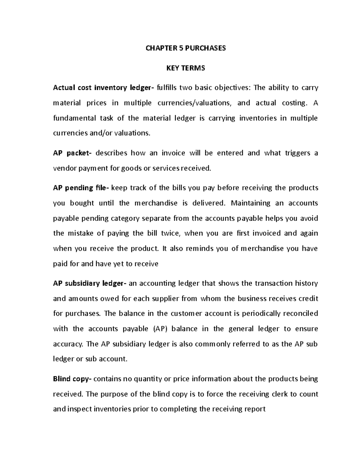 Chapter 5 Purchases KEY Terms - CHAPTER 5 PURCHASES KEY TERMS Actual ...