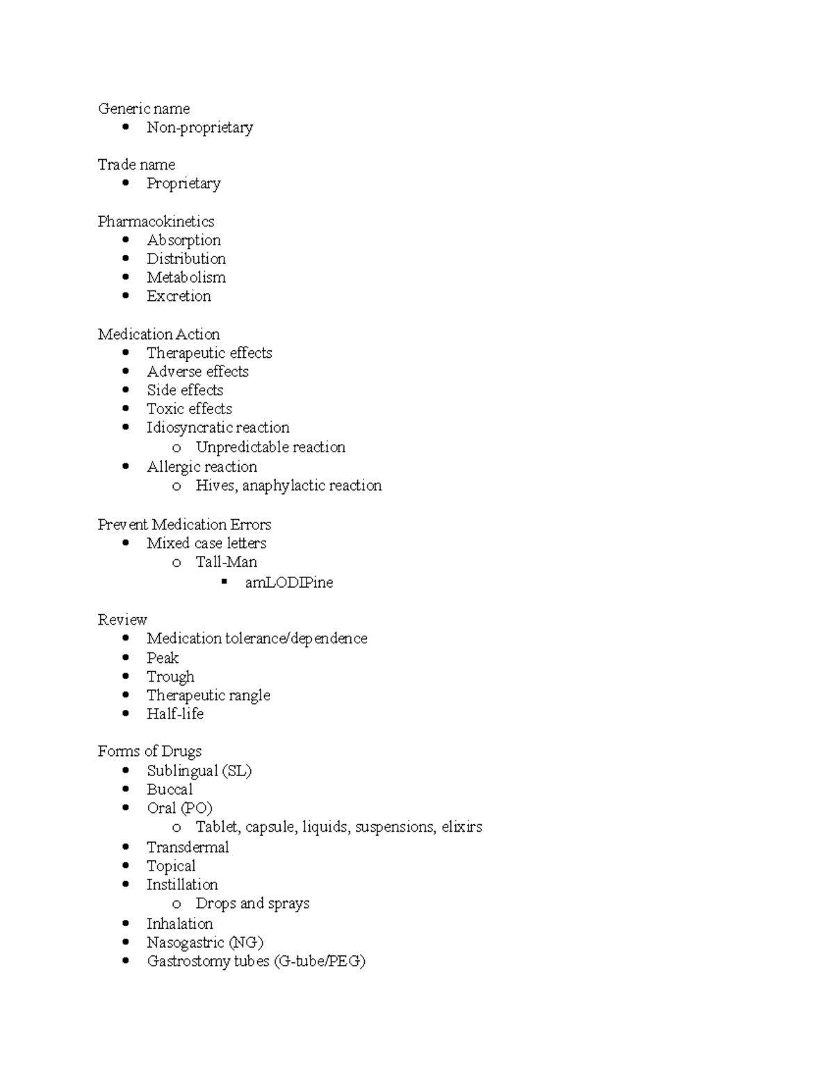 Pharmacokinetics and Forms of Drugs - Generic name Non-proprietary ...