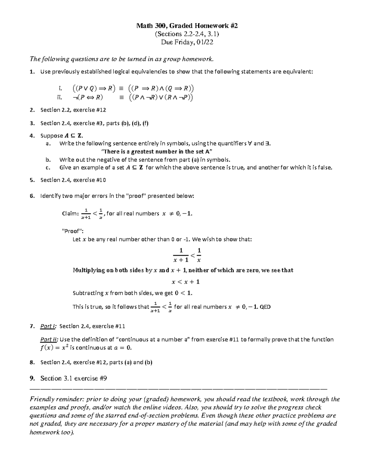 Homework 2 - Math 300, Graded Homework #2 (Sections 2.2-2, 3) Due ...