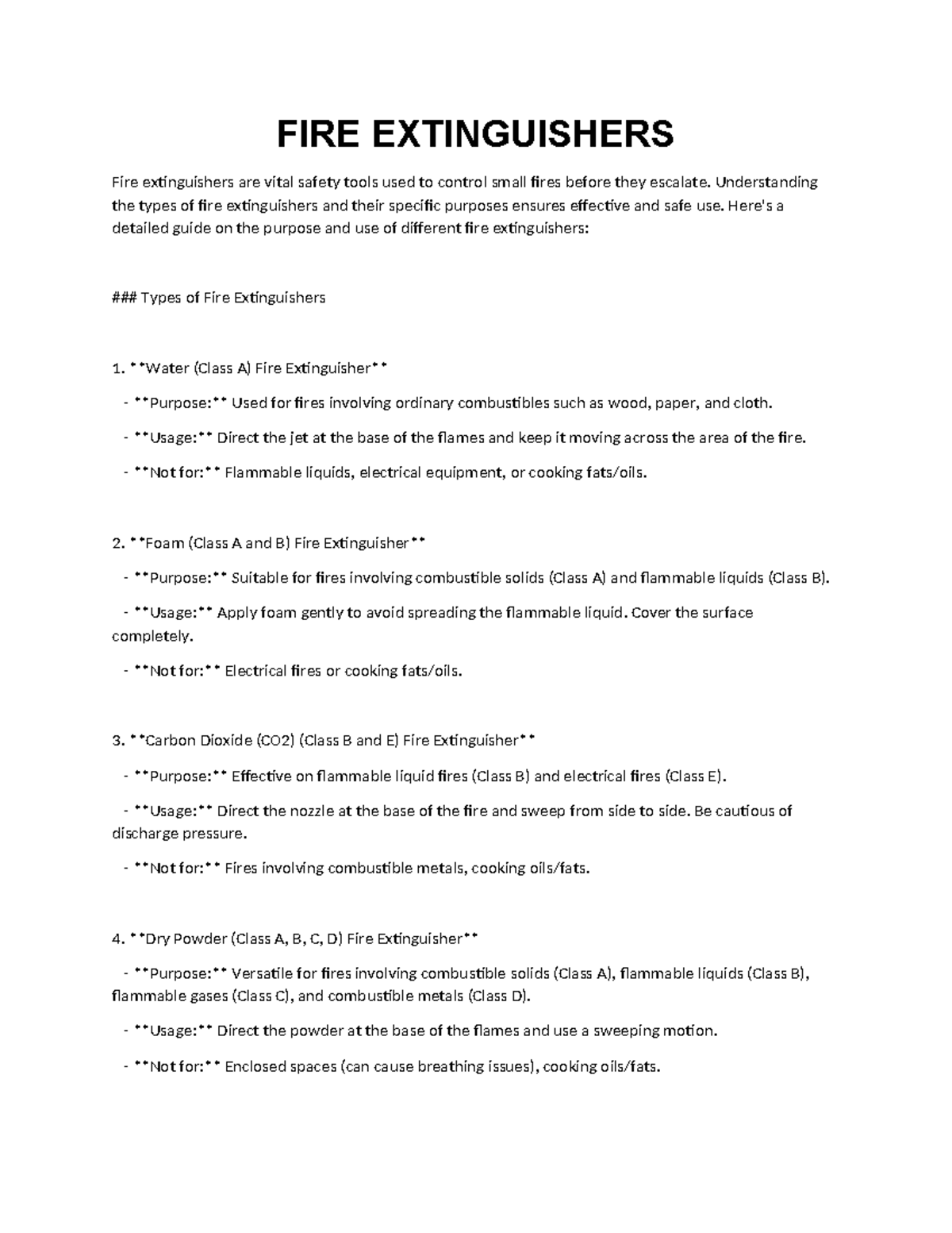 Laboratory manual in tle room - FIRE EXTINGUISHERS Fire extinguishers ...