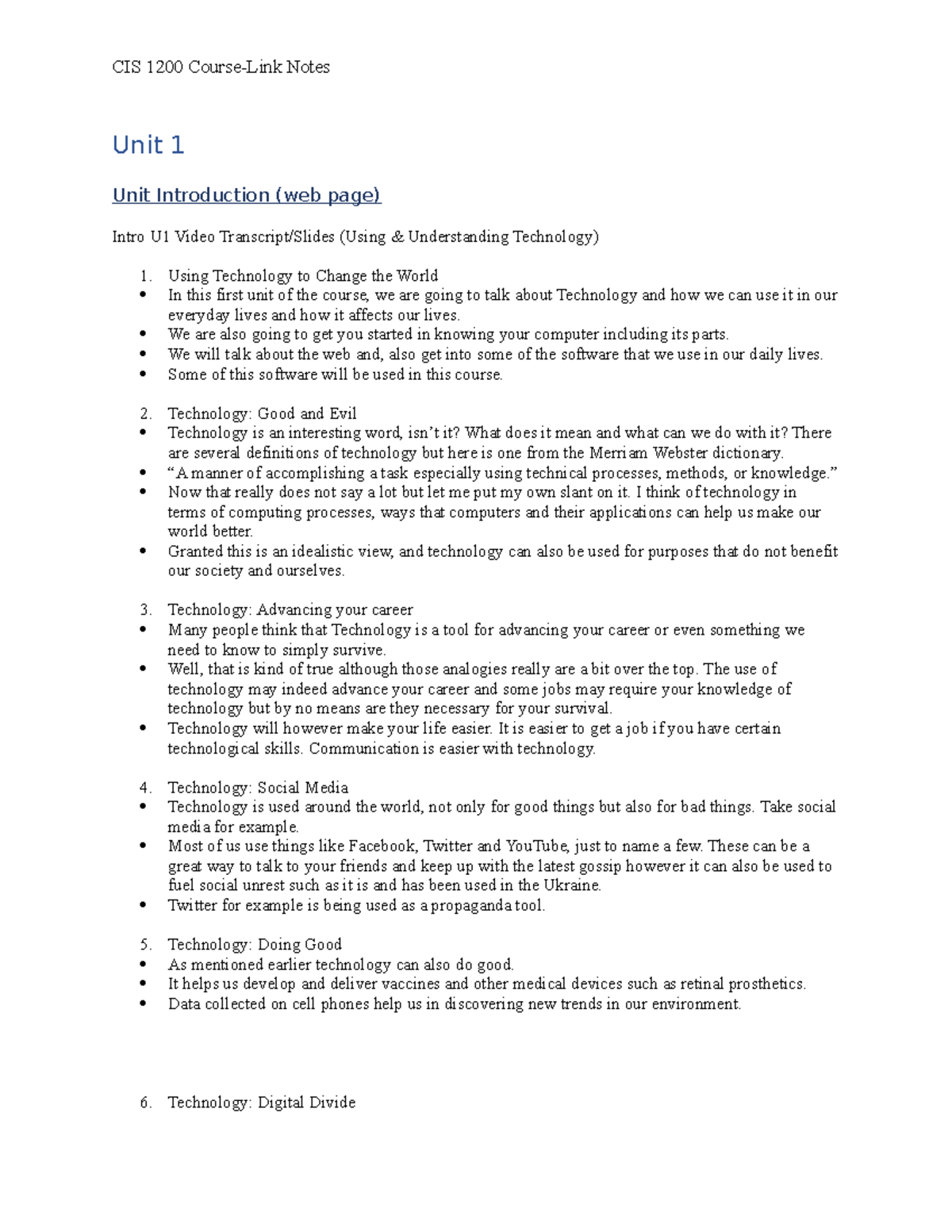 CIS 1200 courselink notes - Unit 1 Unit Introduction (web page) Intro ...