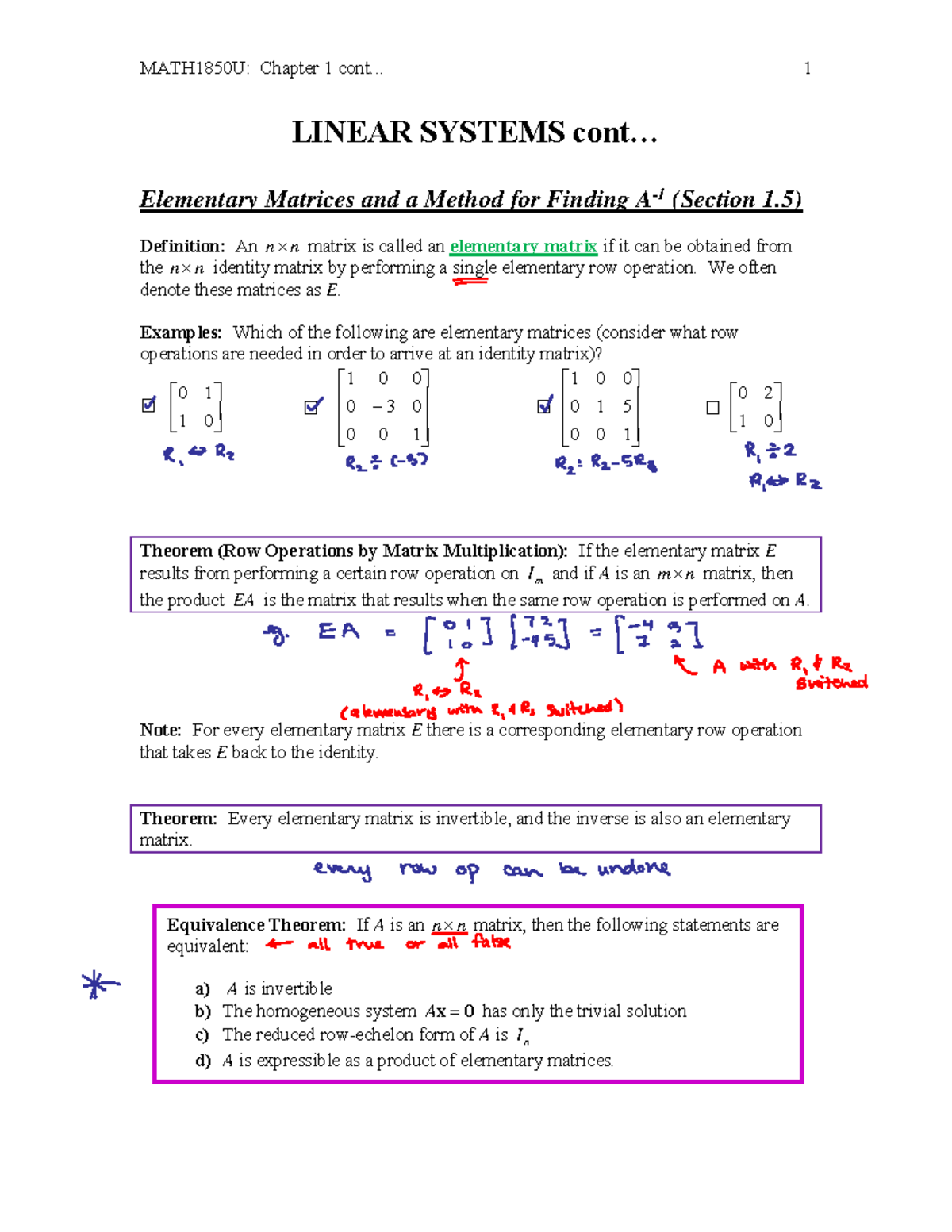 Week 2.2 (1 - Calculus Lecture notes - LINEAR SYSTEMS cont ...