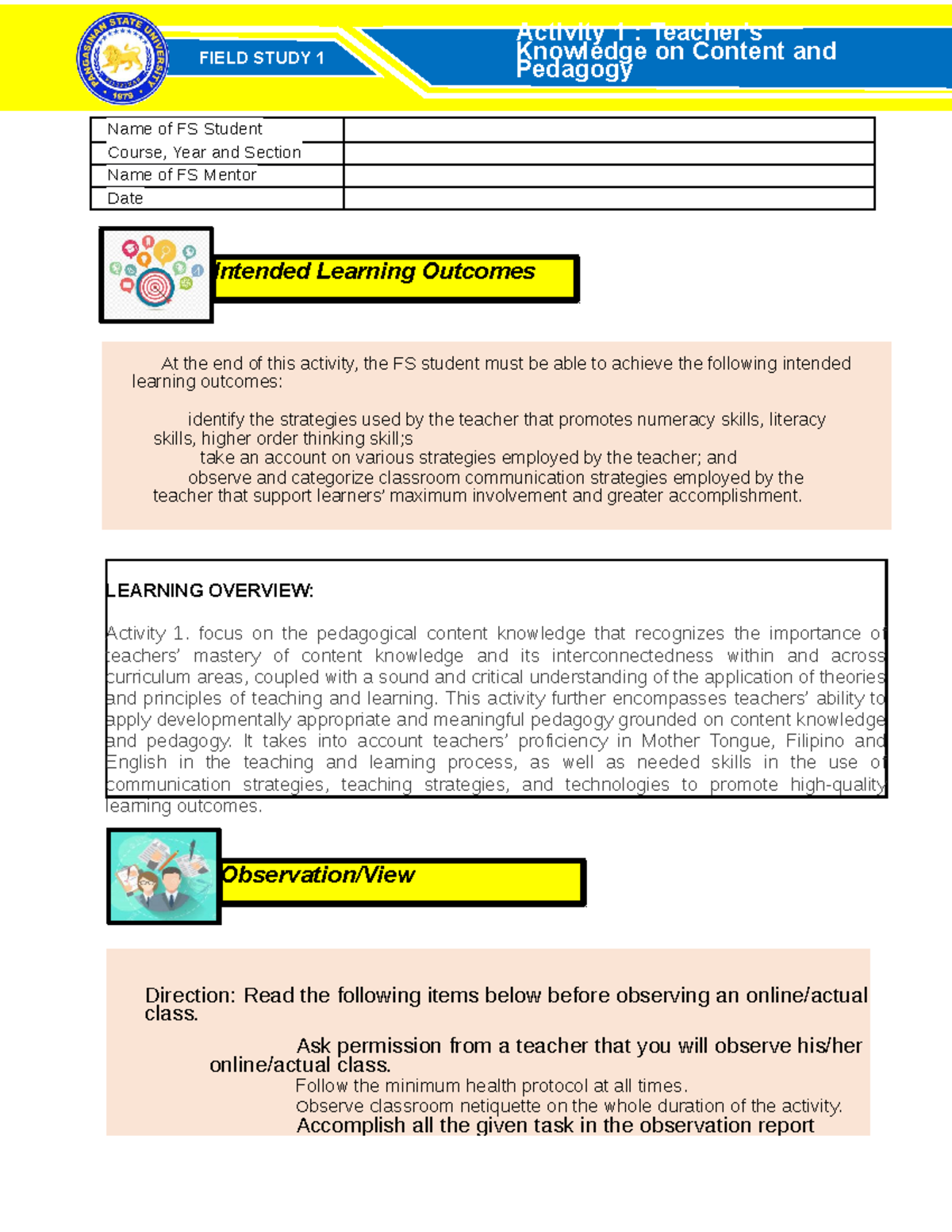 B FS1 Activity 1 updated - Name of FS Student Course, Year and Section ...