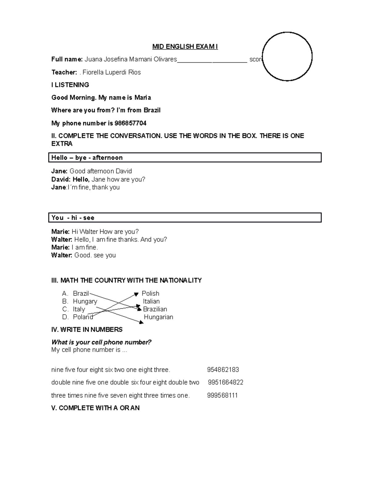 Examen MID English EXAM 1 - Inglés Básico 1 - Posgrado - MID ENGLISH ...