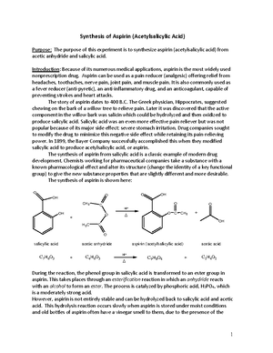 Lab 8 Aspirin Synthesis Sample Report - Lab 8 Aspirin Synthesis Sample ...
