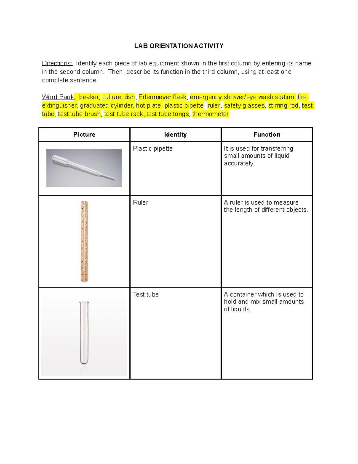Lab Orientation Activity - LAB ORIENTATION ACTIVITY Directions ...