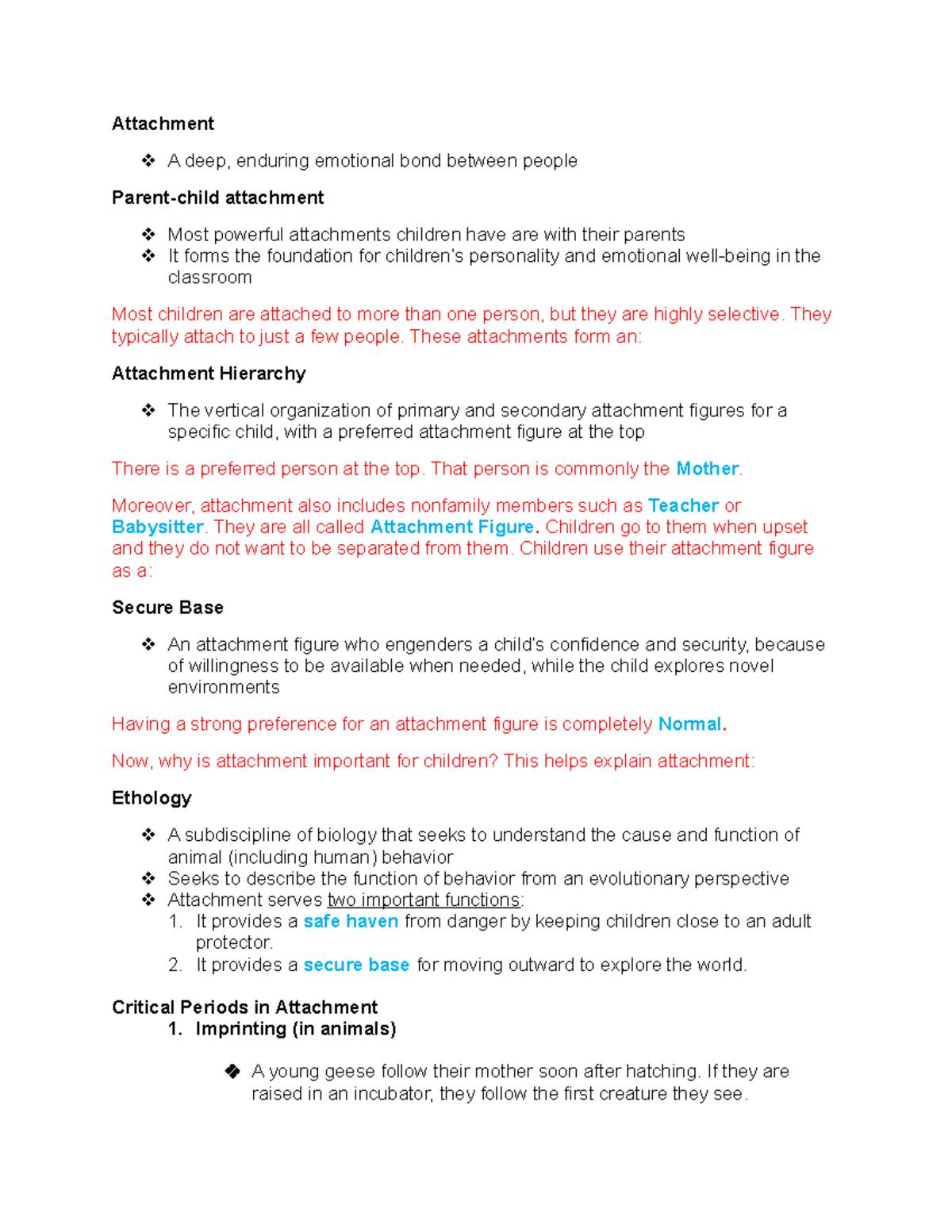 Attachment Outline - Attachment A deep, enduring emotional bond between ...