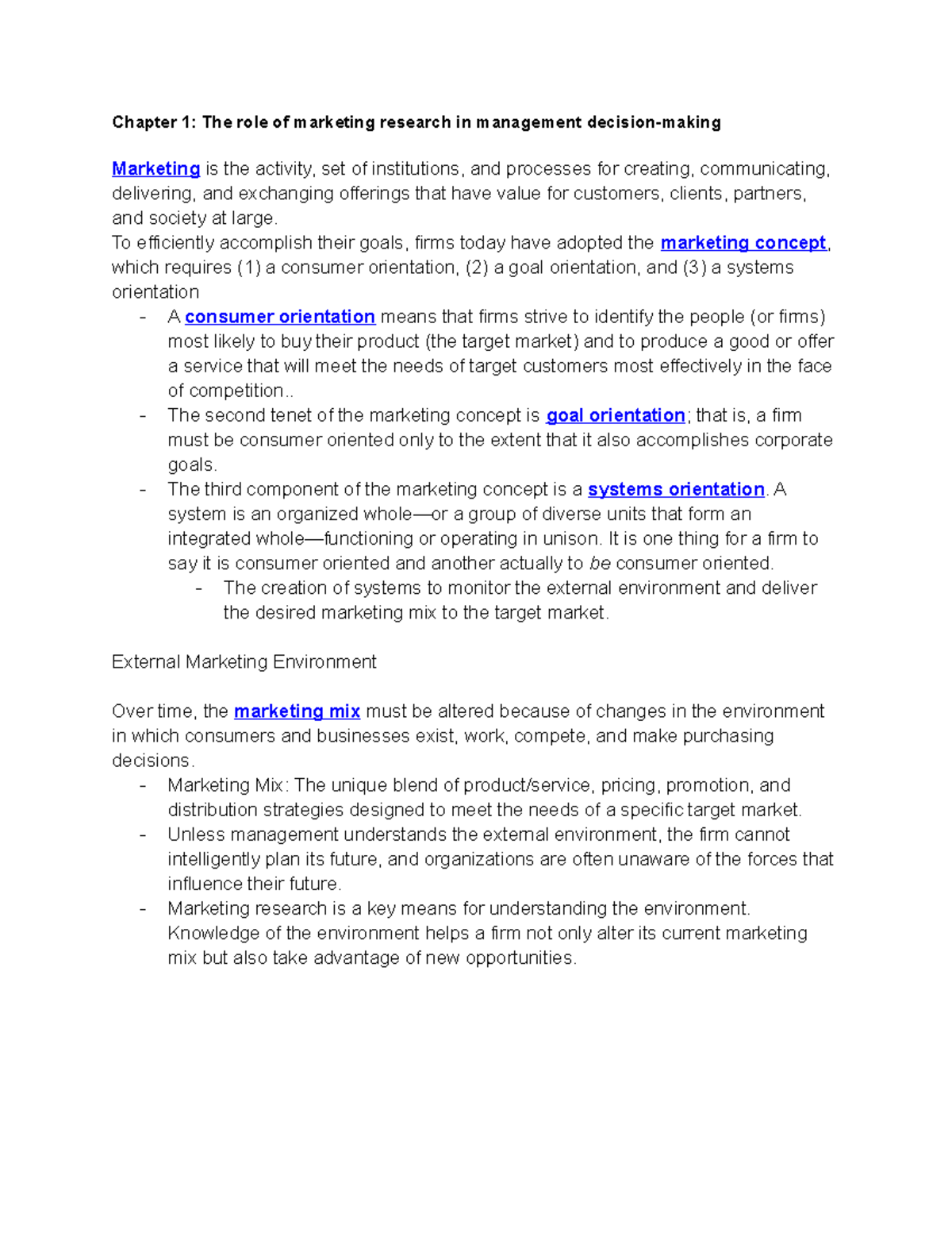 MKTG Chapter 1 - lecture notes - Chapter 1: The role of marketing ...