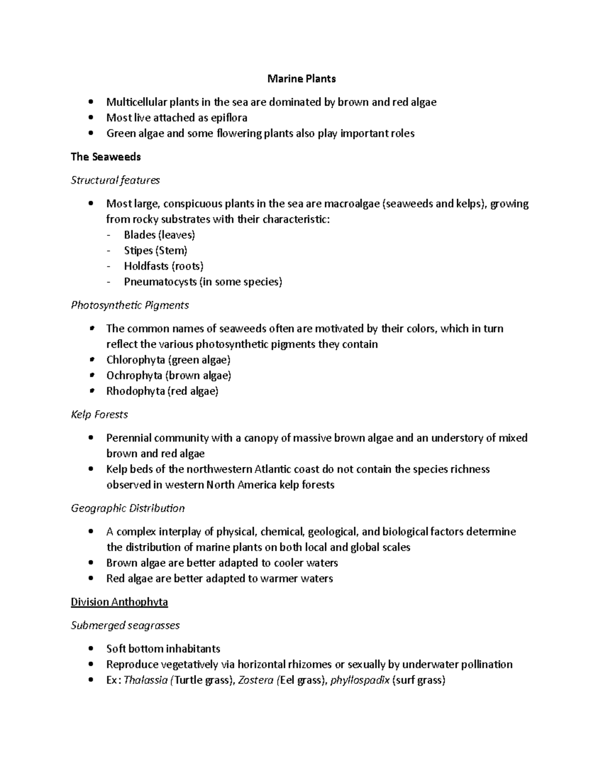 Marine Plants - Marine Plants Multicellular plants in the sea are ...