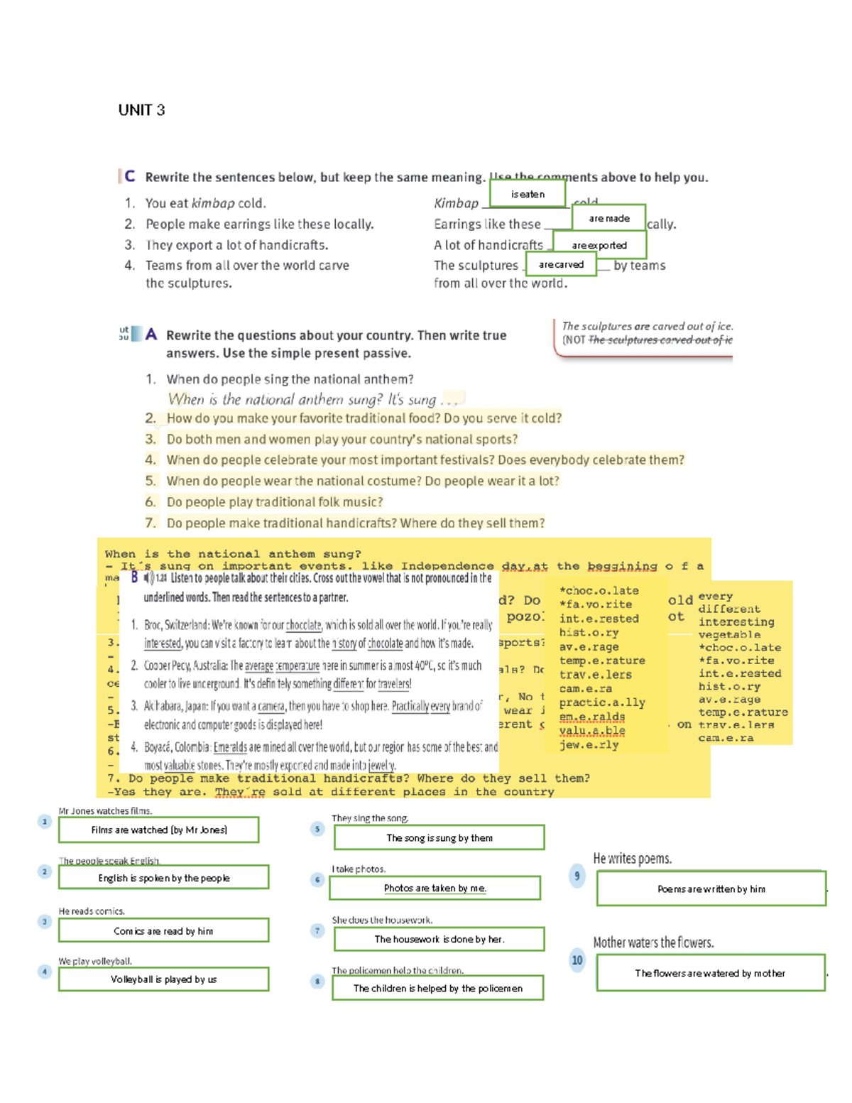 Portafolio INGLES - UNIT 3 is eaten are made are exported are carved Films are watched (by Mr ...