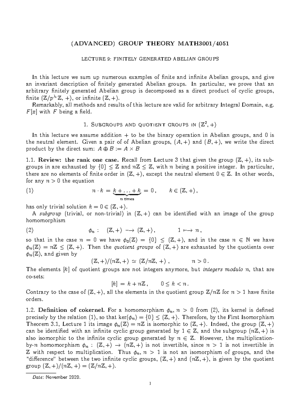 MSc level notes for the 9th week of advanced group theory - (ADVANCED ...