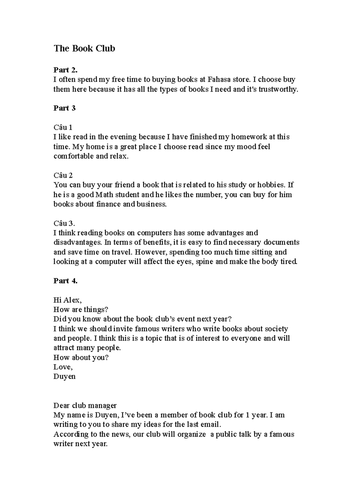 The Book Club - tham khảo - The Book Club Part 2. I often spend my free ...