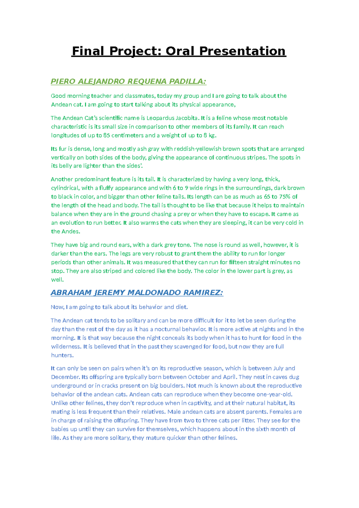 Final Project Oral Presentation - Final Project: Oral Presentation ...