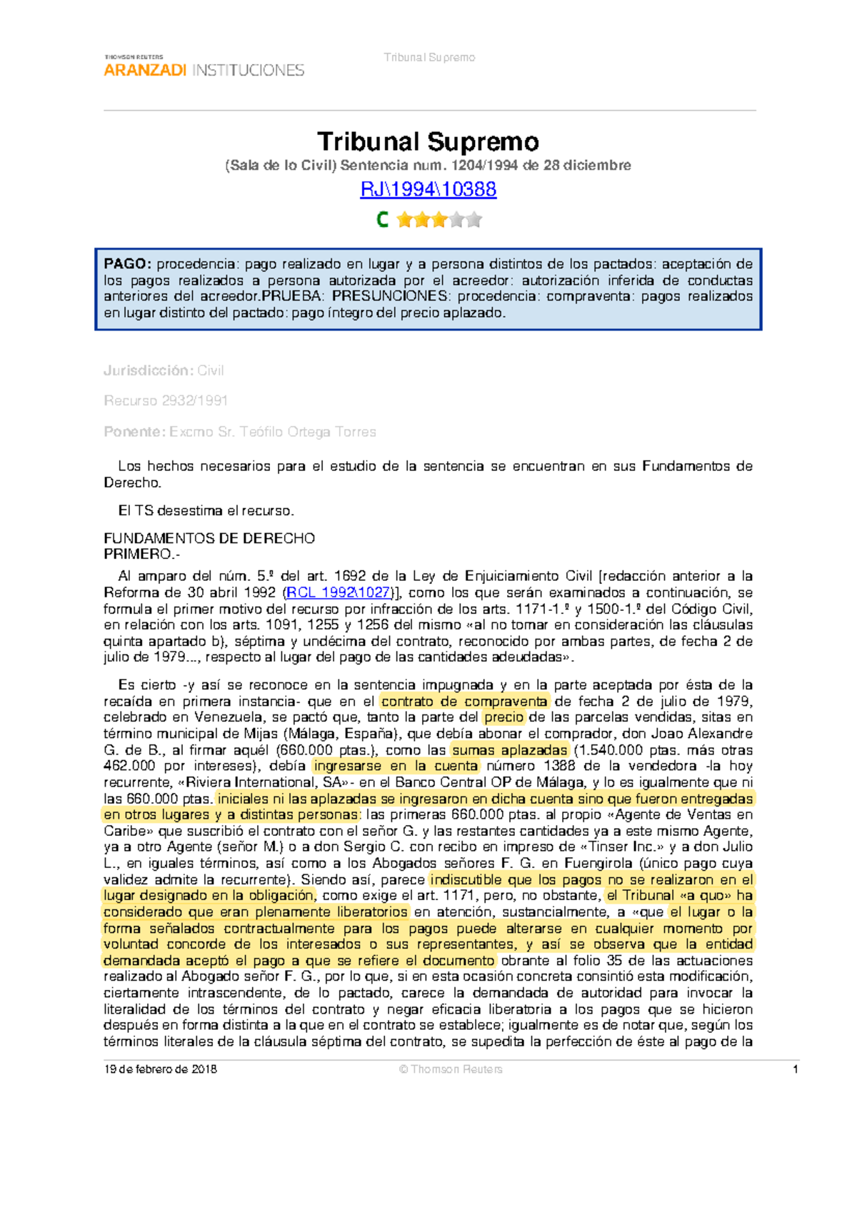 Jur TS (Sala de lo Civil) Sentencia num. 1204-1994 de 28 diciembre RJ 1994 10388 - Tribunal ...