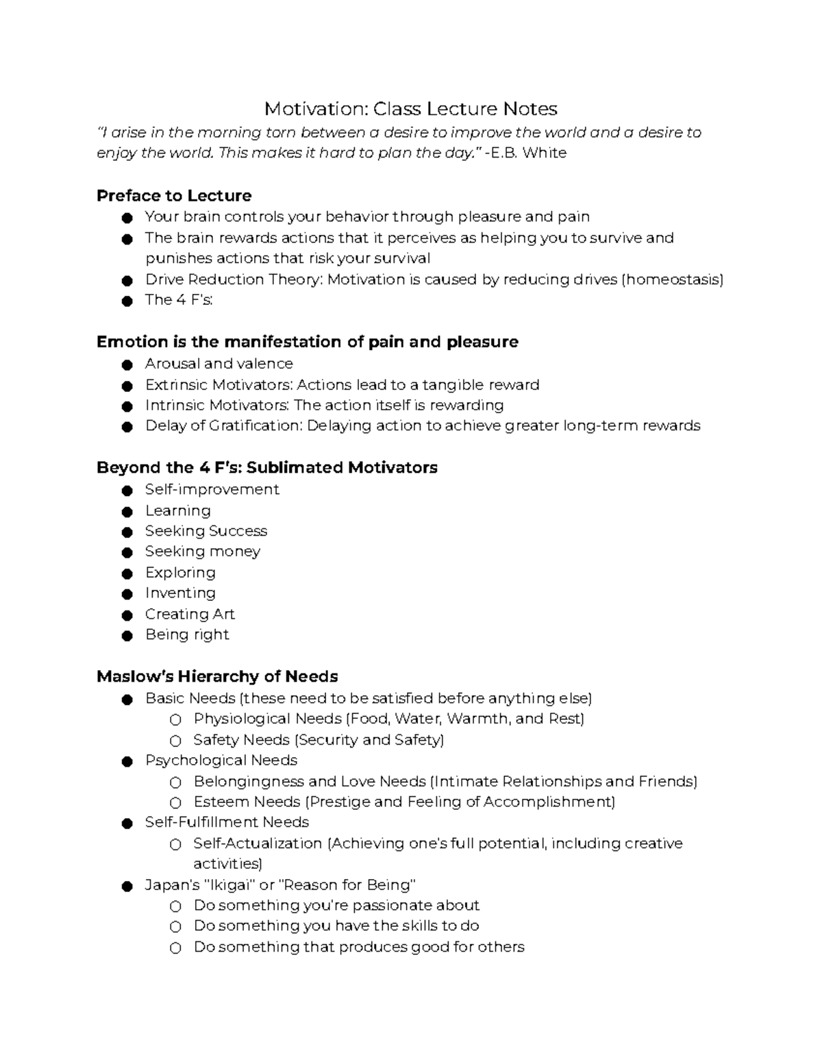 Motivation Class Lecture Notes - This makes it hard to plan the day ...