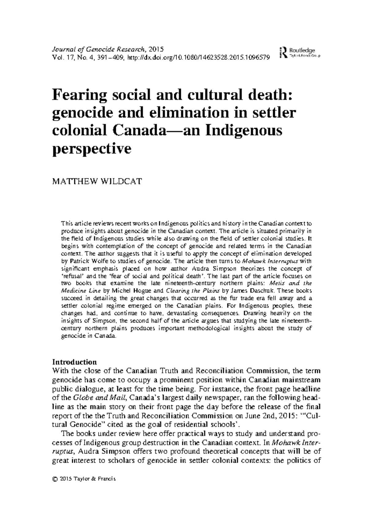 2015 Fearing social and cultural death genocide and eli [retrieved 2024 ...