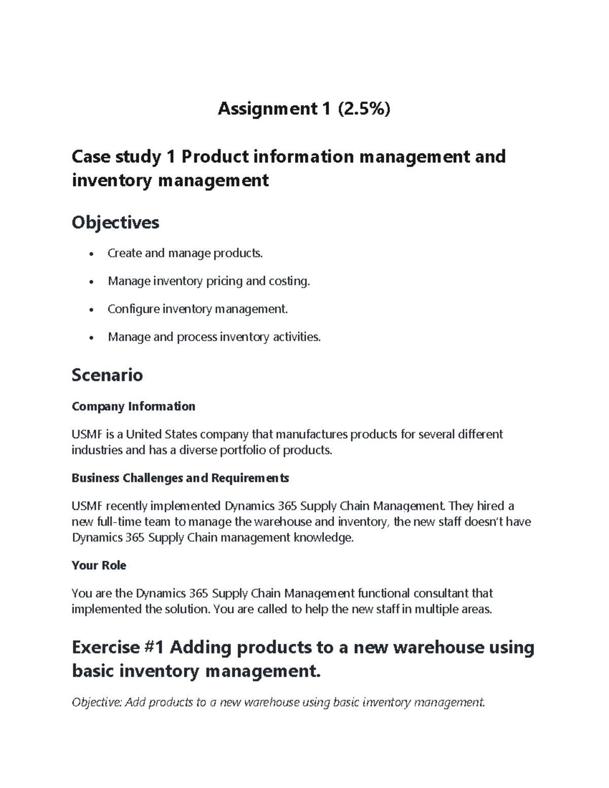 Assignment 1 (2.5%) - ms dynamics - Assignment 1 (2%) Case study 1 Product information ...