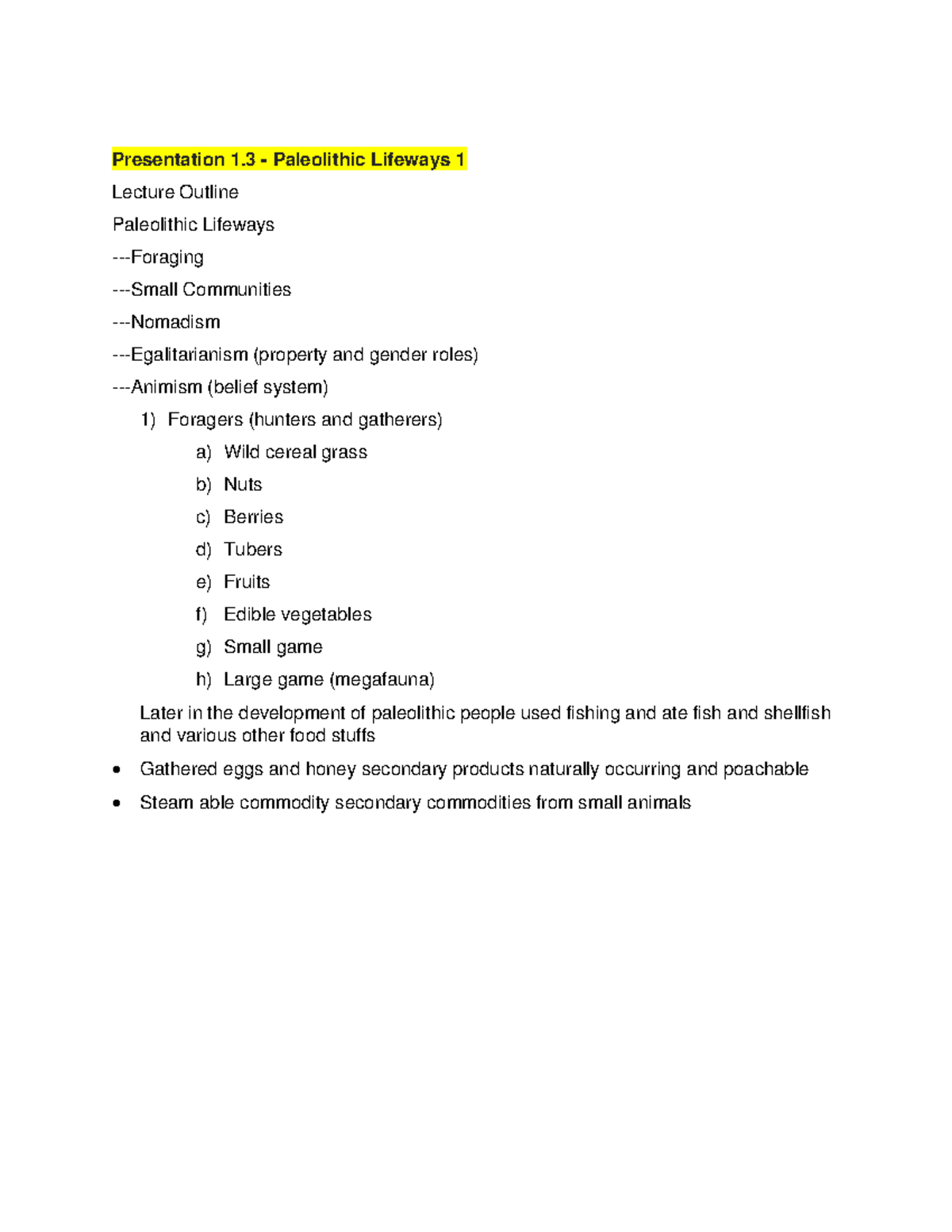 Presentation 1.3 - Paleolithic Lifeways 1 - Presentation 1 ...