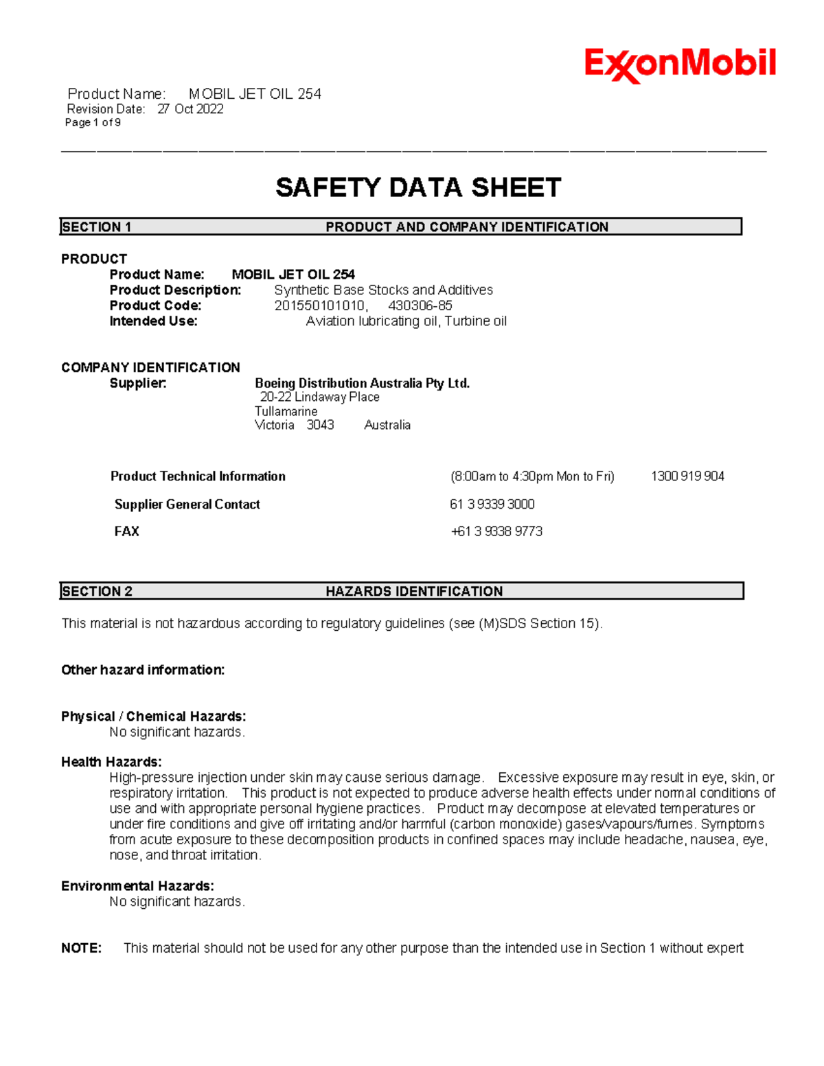 MSDS 743998 - Revision Date: 27 Oct 2022 Page 1 of 9 SAFETY DATA SHEET ...