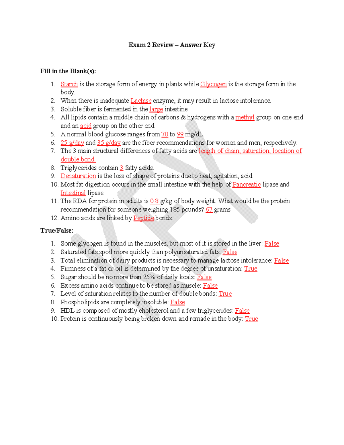NHM exam review 2 - Exam 2 Review ñ Answer Key Fill in the Blank(s ...