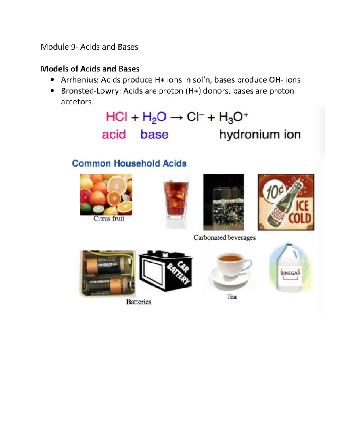 Module 9- acids and bases - Module 9- Acids and Bases Models of Acids ...