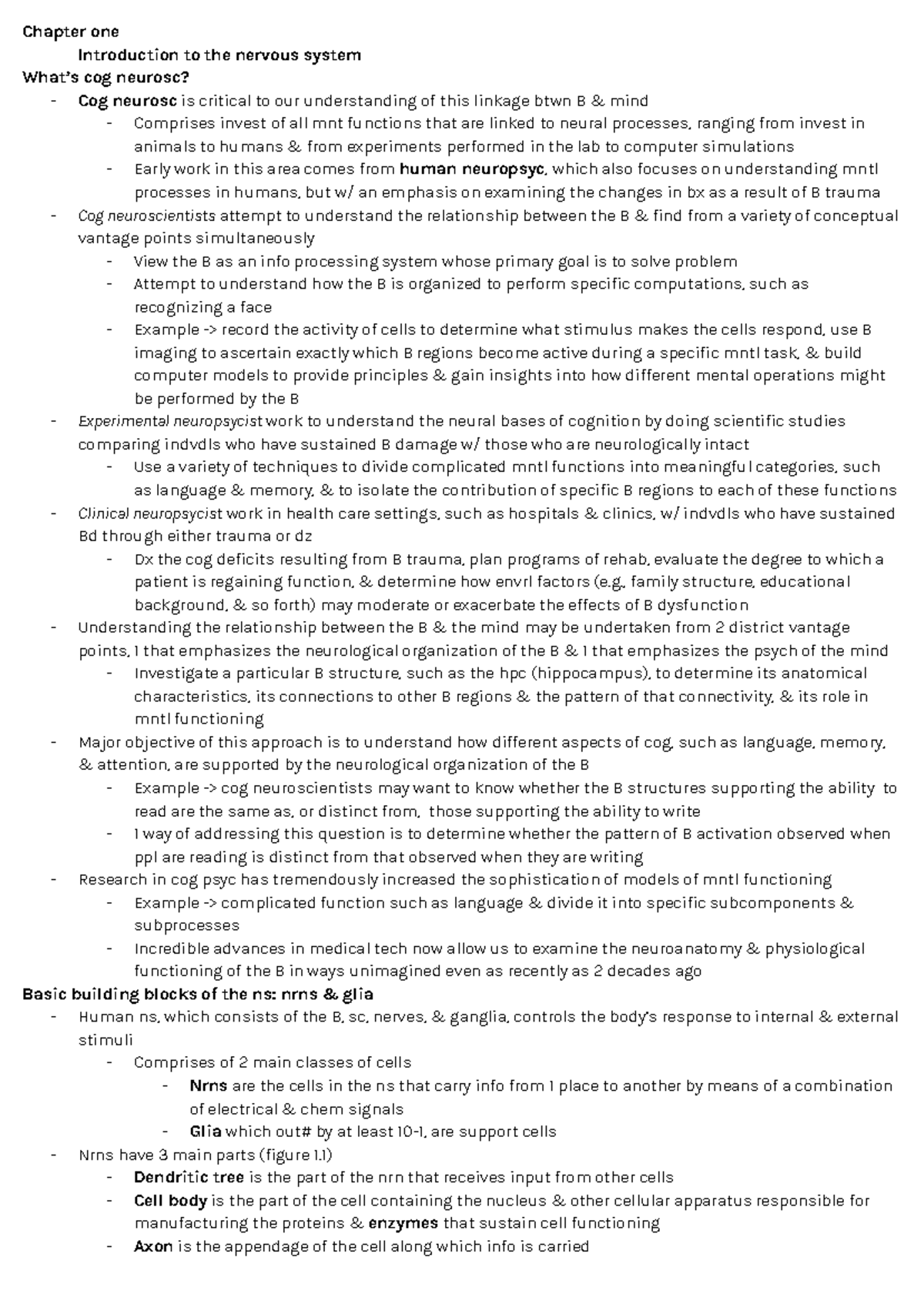 Chapter one- neuropsychology - Chapter one Introduction to the nervous ...