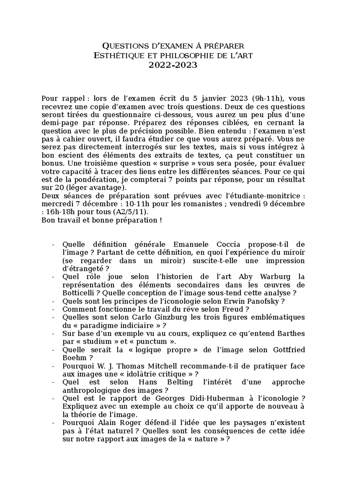 Questions d'examen Esthétique et philosophie de l'art - QUESTIONS D ...