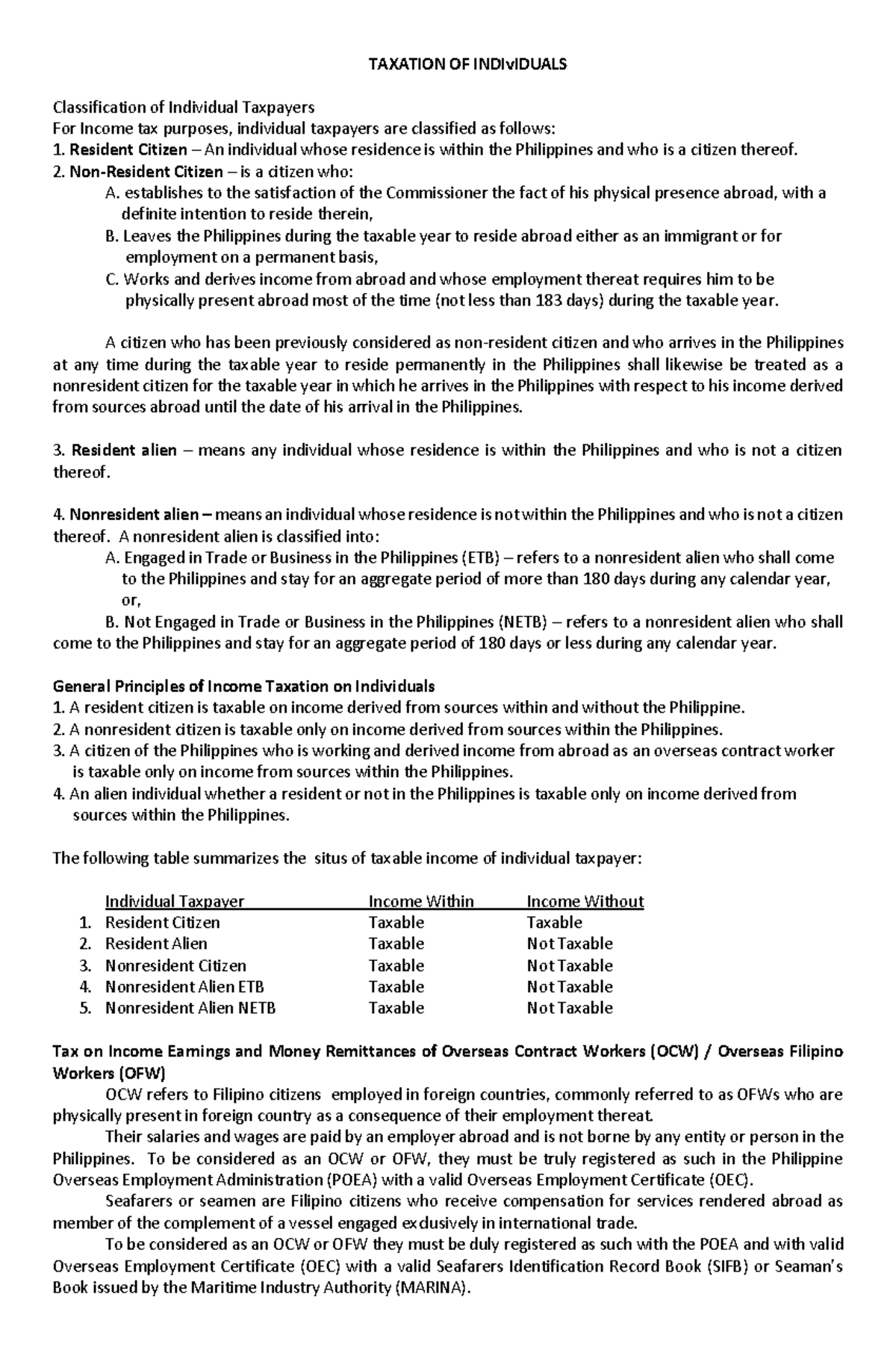 TAX ON Individuals - Lecture notes 8 - TAXATION OF INDIvIDUALS ...