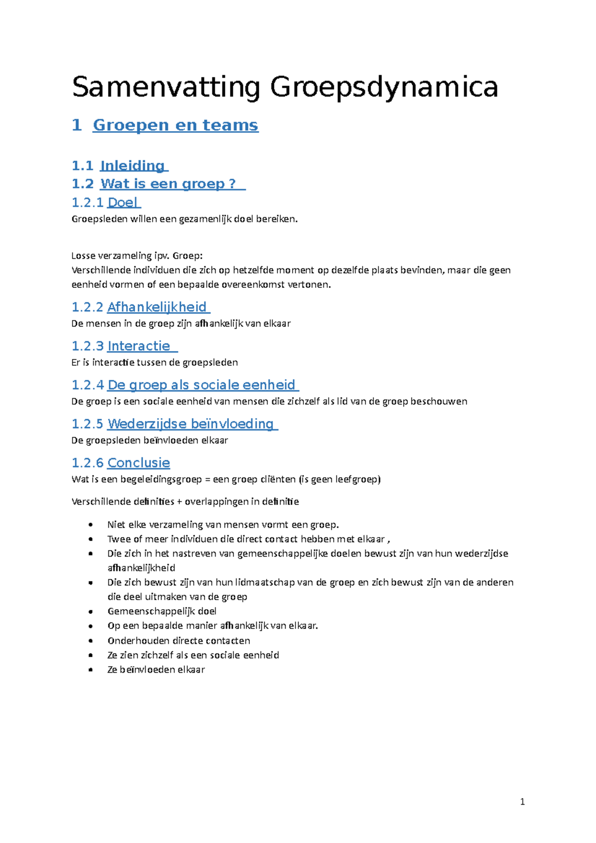 Samenvatting Groepsdynamica compleet - Samenvatting Groepsdynamica 1 ...