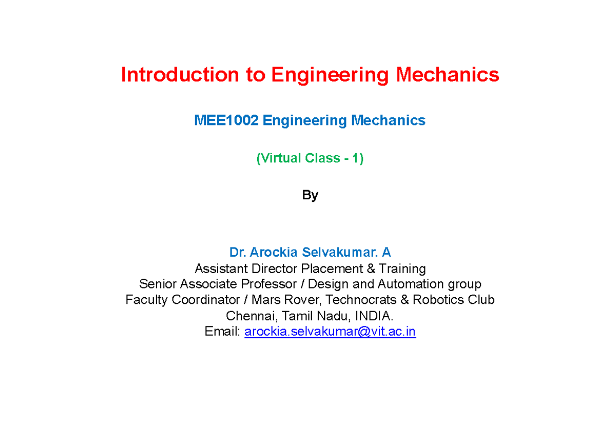 MEE1002 G1 M2 - Lecture notes 2 - Introduction to Engineering Mechanics ...