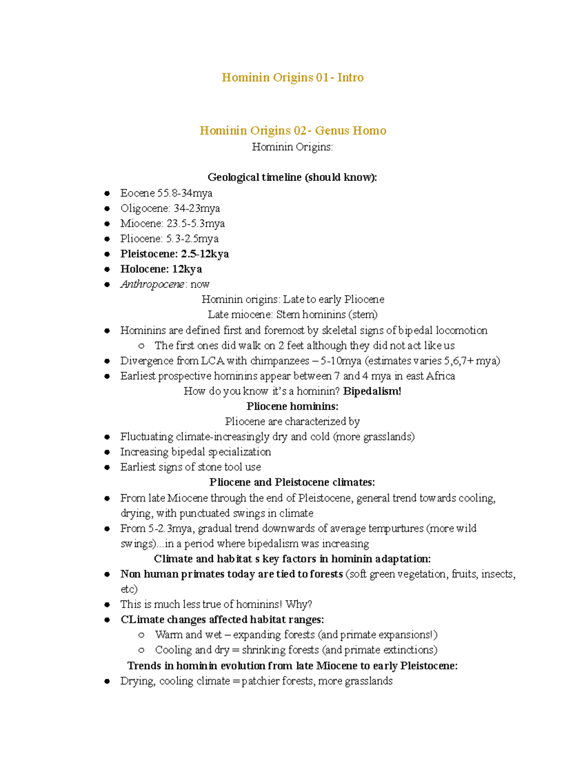 Week 10 Human Origins- Anthro - 1aa3 - McMaster - StuDocu