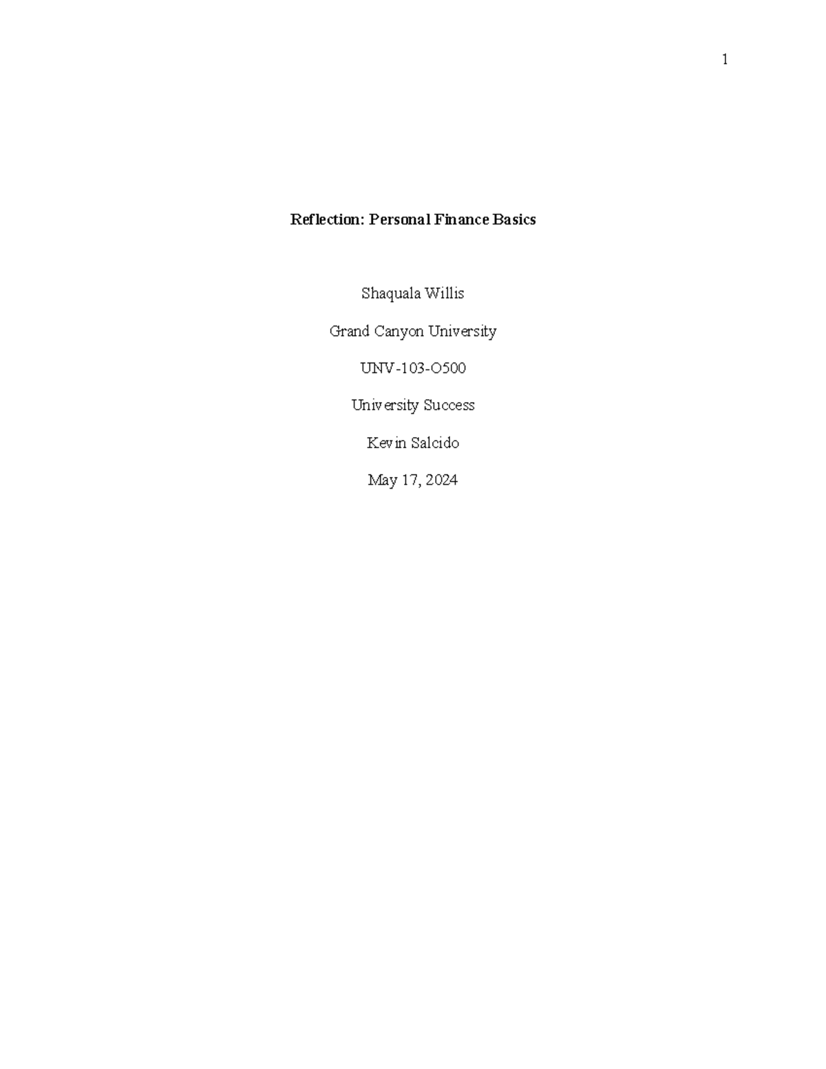 Reflection Personal Finance Basics - Reflection: Personal Finance ...