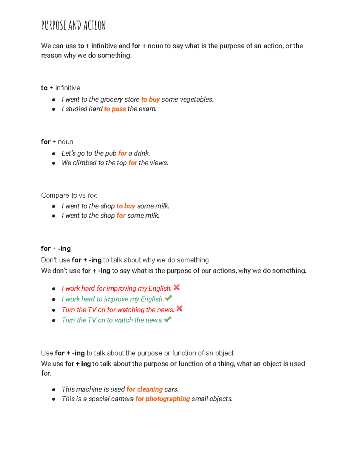 Purpose and Action - PURPOSE AND ACTION We can use to + infinitive and ...