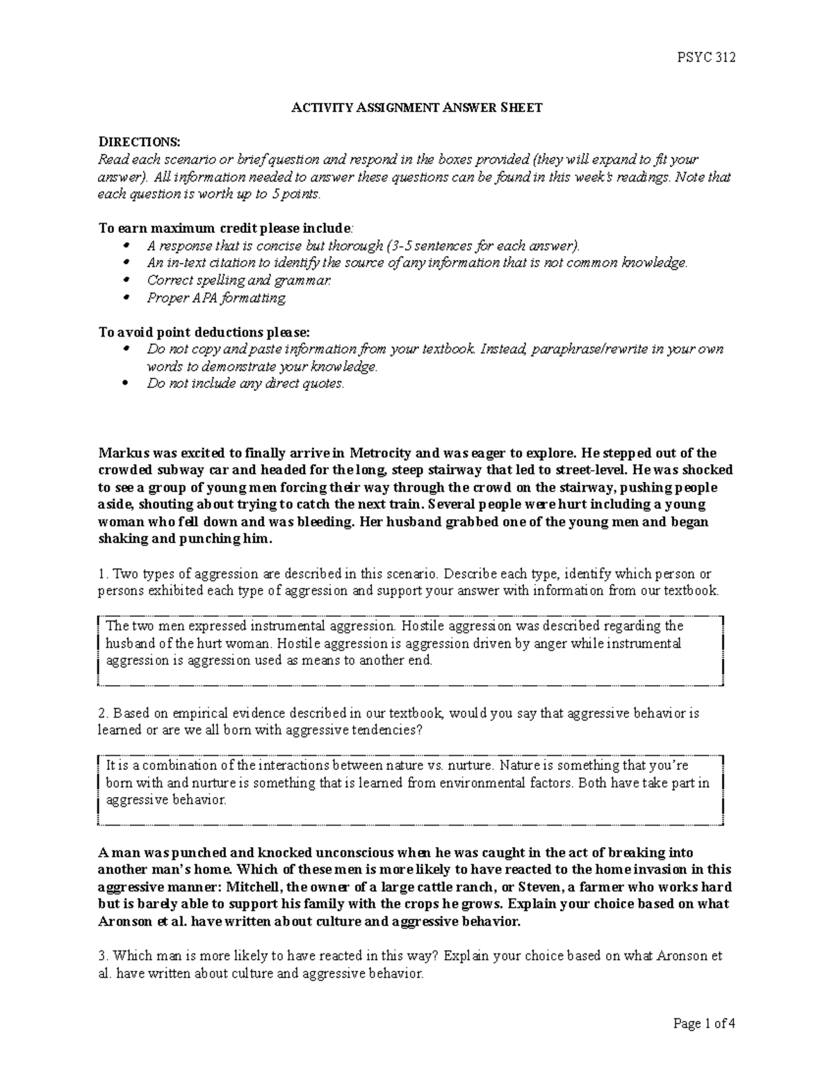 Activity Assignment Answer Sheet - ACTIVITY ASSIGNMENT ANSWER SHEET ...