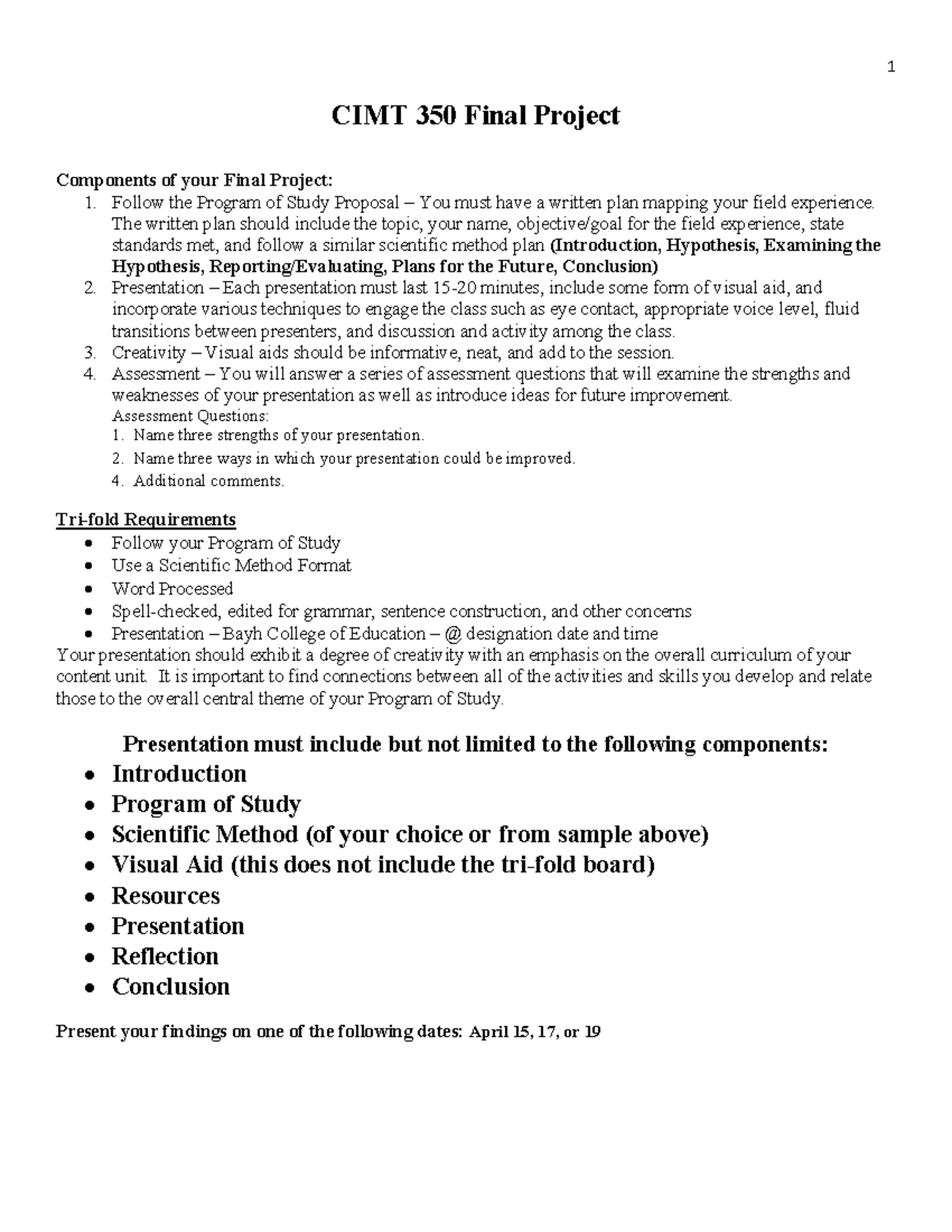 CIMT350 Final Project - 1 CIMT 350 Final Project Components of your ...