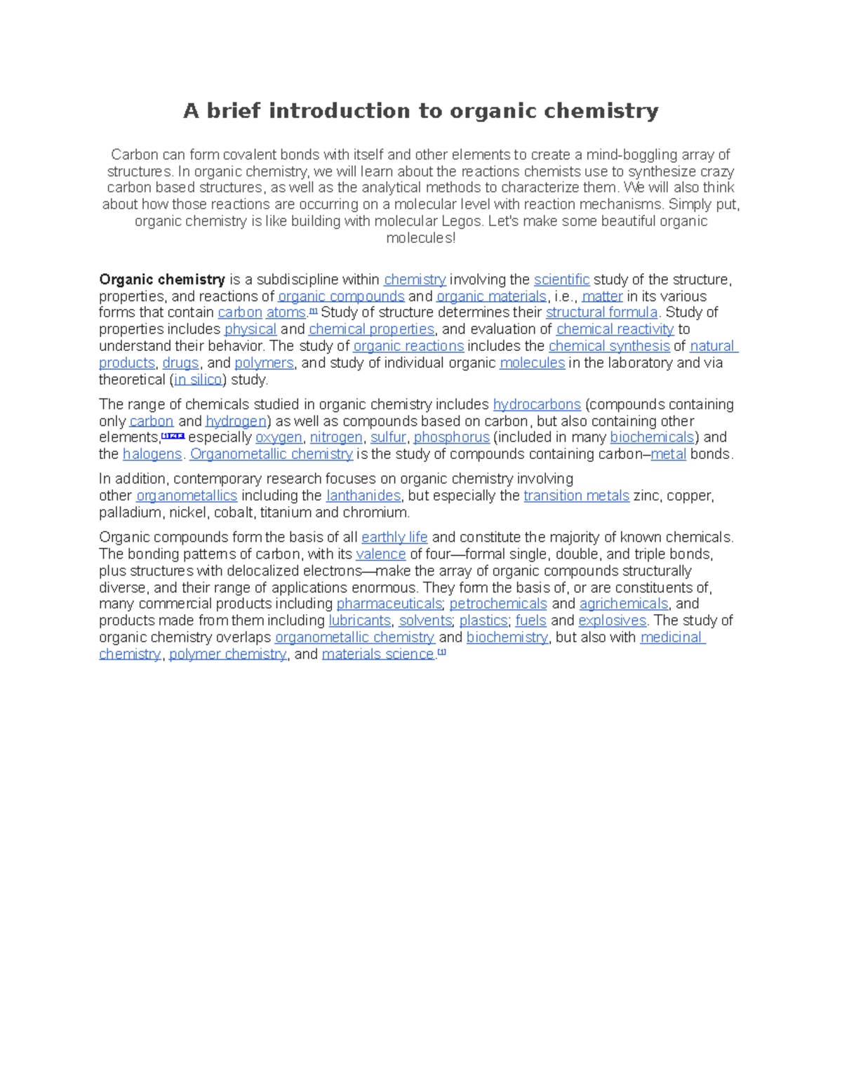 A brief introduction to organic chemistry - In organic chemistry, we ...
