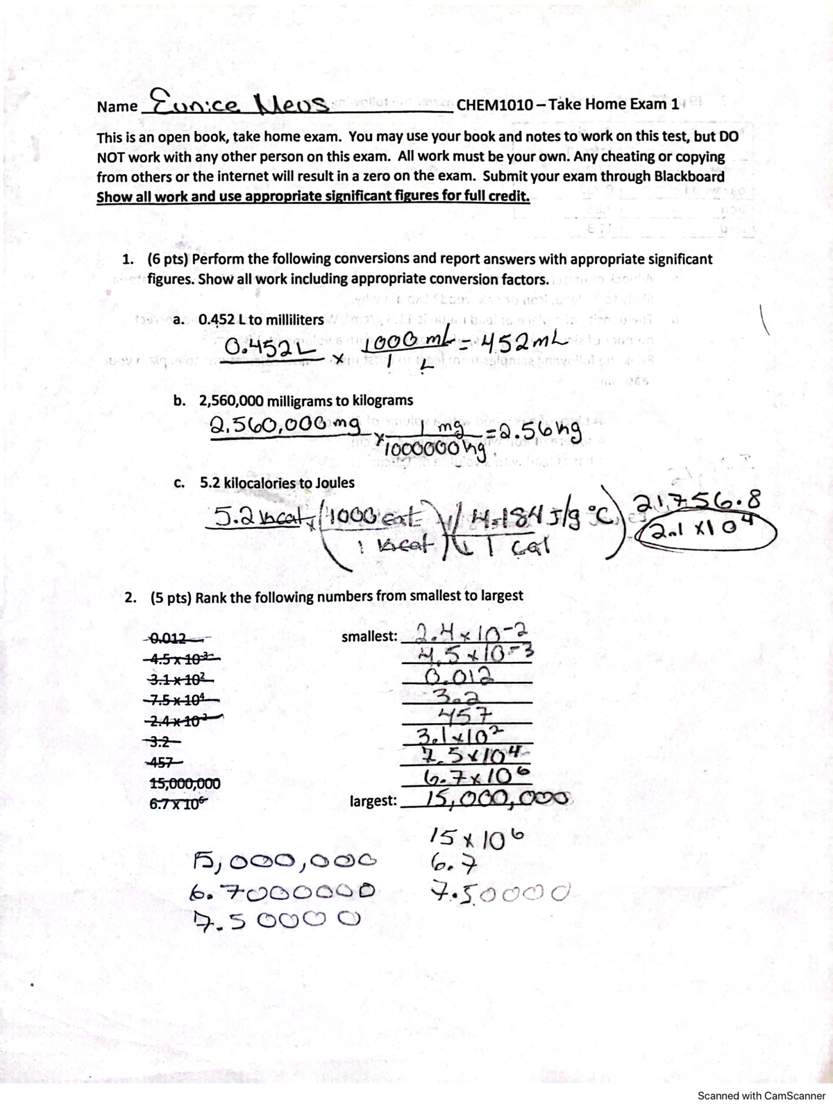 Chem1010 Home Exam 1 - other - CHEM 1010 - Studocu