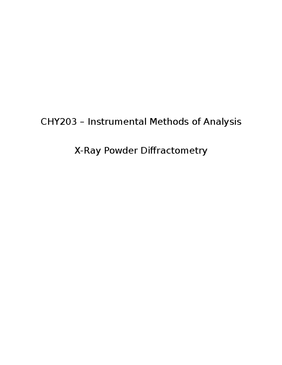 XRD - Completed laboratory assignment for x ray powder diffractometry ...