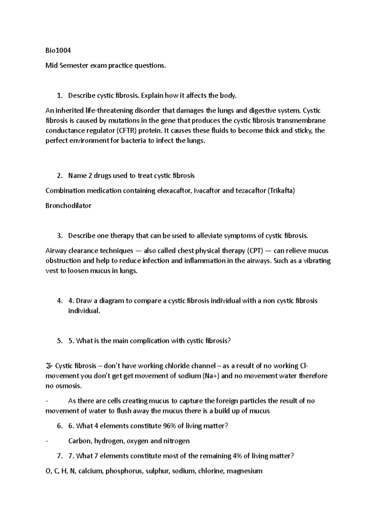 Bio1009 practice questions - BIOL1009 - ANU - Studocu