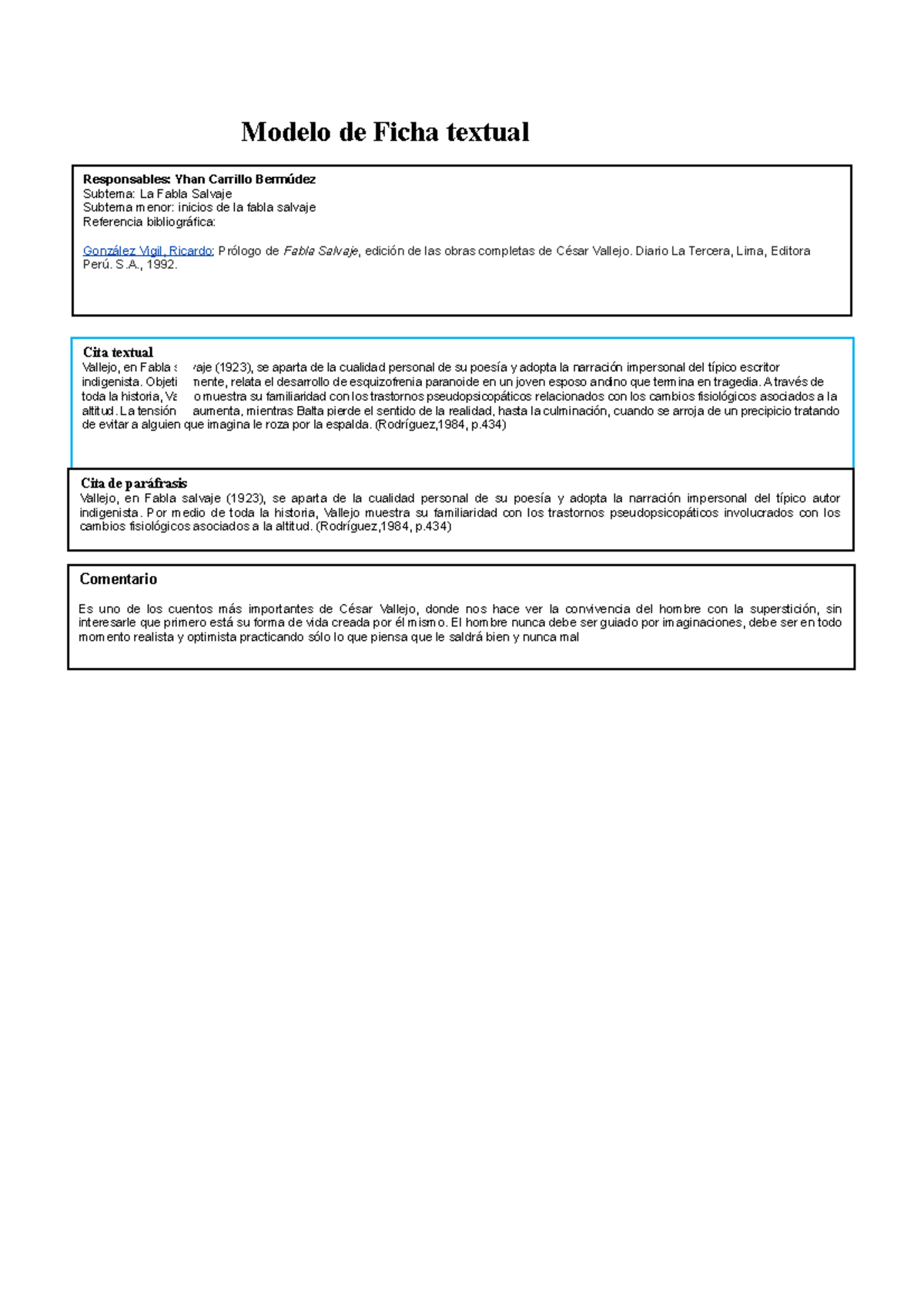 Ficha textual - ... - Modelo de Ficha textual Responsables: Yhan ...