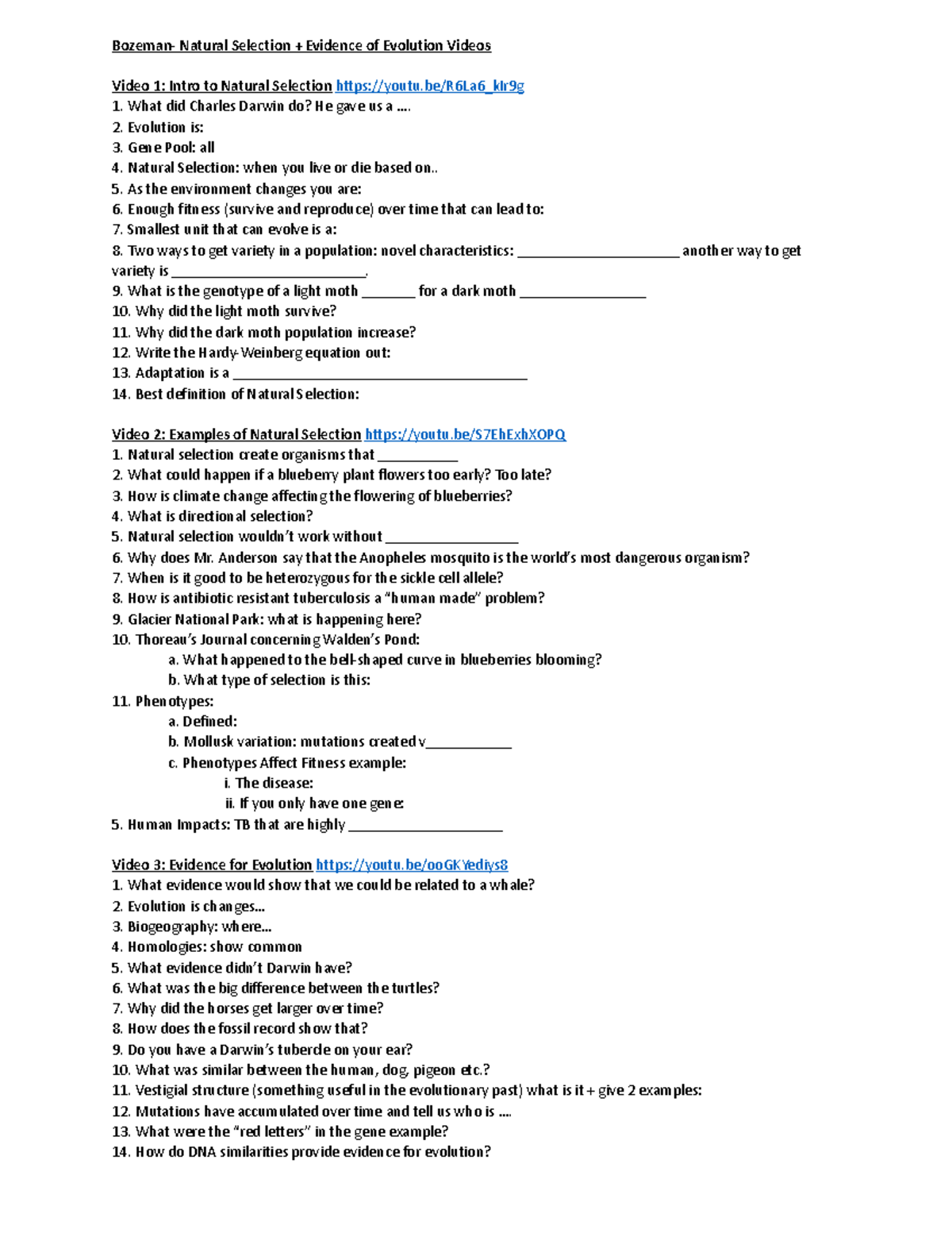 0 Bozeman Natural Selection and Evidence for Evolution - ... Evolution ...