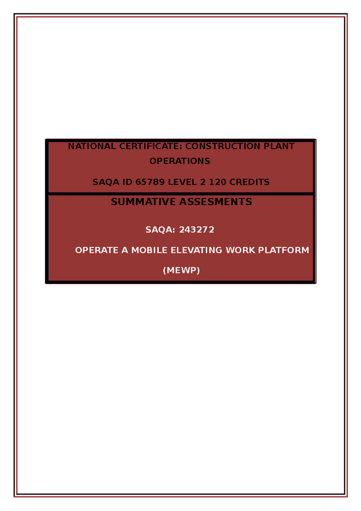 SAQA- 243272 - Summative Assessments - NATIONAL CERTIFICATE ...