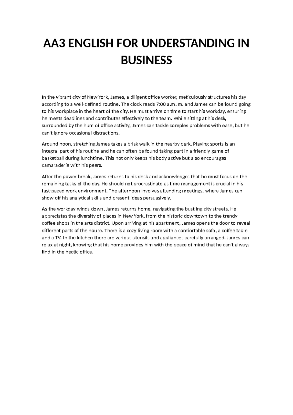 AA3 LUIS Gomez - AA3 ENGLISH FOR UNDERSTANDING IN BUSINESS In the vibrant city of New York ...